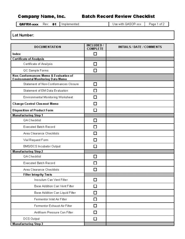 Batch Record Review Checklist Template/Example – GMPDocs.com