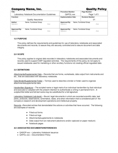 Laboratory Notebook Documentation Guidelines Policy – GMPDocs.com