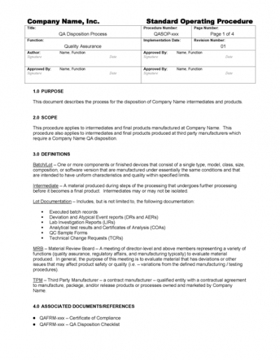 Quality Assurance Disposition Process – GMPDocs.com