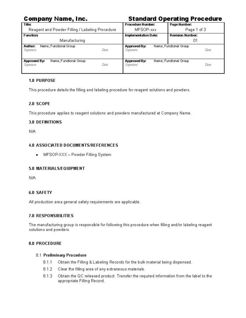 Reagent and Powder Filling / Labeling Procedure – GMPDocs.com